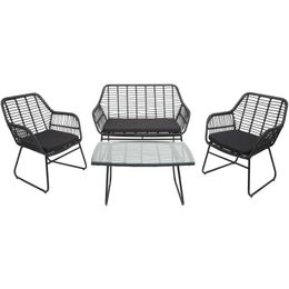 Neuwertig] Polyrattan Garnitur HHG-947a, Garten Sofa Set Sitzgruppe Stuhl, Seil anthrazit, Polster anthrazit ohne Dekokissen - black