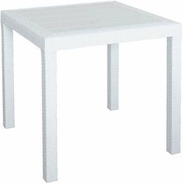 Quadratisch Tisch 80x80 cm vom Außengarten in Weiden, gedruckt mit verstellbaren Beinen und zentralem Loch für nasa -Regenschirm gedruckt - White