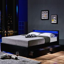 Home Deluxe - led Bett nube - Schwarz, 180 x 200 cm - inkl. Schubladen und Lattenrost i Polsterbett Design Bett inkl. Beleuchtung