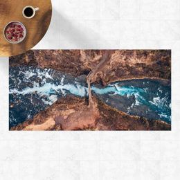 MICASIA Vinyl-Teppich - Brücke über Wasserfall in Island - Querformat 1:2 Größe HxB: 40cm x 80cm