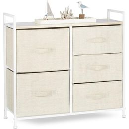 Regalsystem, 5 Stoff-Schubladen, universale Schubladenbox, Metall und Holz, HxBxT: 77,5 x 83 x 29 cm, beige - Relaxdays