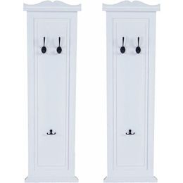 HHG 2er-Set Garderobe H33, Wandgarderobe Garderobenpaneel, Wandhaken Holz 109x28x4cm weiß lackiert - white