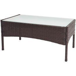 HHG - Poly-Rattan Gartentisch Hamar, Beistelltisch Tisch mit Glasplatte braun-meliert - brown