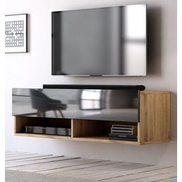 GuenstigEinrichten Lowboard Epsom (Flat-TV Board in Wotan Eiche und weiß oder schwarz Hochglanz