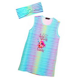 coolismo Kleid & Haarband Kleid Regenbogenfisch-Print & Stirnband gestreift (Set