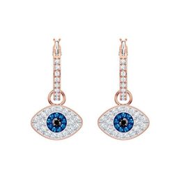 Swarovski Paar Creolen Duo Evil Eye, mehrfarbig, rosé Vergoldung, 5425857, mit Swarovski® Kristall - Einhänger abnehmbar, blau|goldfarben