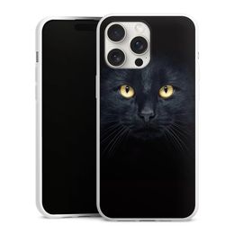 DeinDesign iPhone 15 Pro Max Handy Silikon H&uuml;lle Case wei&szlig; Handyh&uuml;lle Eye Cat Black Silikon Case