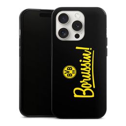 DeinDesign iPhone 15 Pro Handy Slim Case extra d&uuml;nn Silikon Handyh&uuml;lle schwarz H&uuml;lle Borussia Dortmund Bvb Soccer Silikon Slim Case