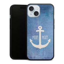 DeinDesign iPhone 15 Handy Premium Silikon H&uuml;lle Handyh&uuml;lle schwarz Case Anchor Maritim Blue Silikon Premium Case
