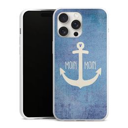DeinDesign iPhone 15 Pro Max Handy Silikon H&uuml;lle Case wei&szlig; Handyh&uuml;lle Anchor Maritim Blue Silikon Case