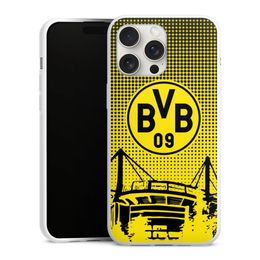 DeinDesign iPhone 15 Pro Max Handy Silikon H&uuml;lle Case wei&szlig; Handyh&uuml;lle Bvb Stadium Borussia Dortmund Silikon Case