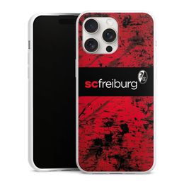 DeinDesign iPhone 15 Pro Max Handy Silikon H&uuml;lle Case wei&szlig; Handyh&uuml;lle Official Licensed Product Sc Freiburg Logo Silikon Case