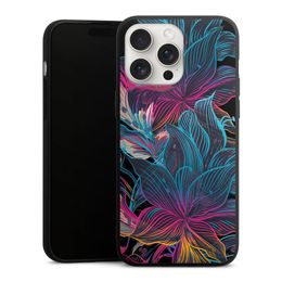 DeinDesign iPhone 15 Pro Max Handy Premium Silikon H&uuml;lle Handyh&uuml;lle schwarz Case Colourful Flowers Neon Silikon Premium Case