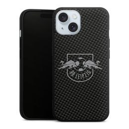 DeinDesign iPhone 15 Handy Premium Silikon H&uuml;lle Handyh&uuml;lle schwarz Case Rb Leipzig Carbon Metallic Look Silikon Premium Case
