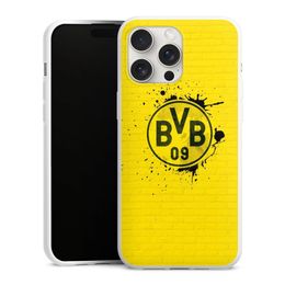 DeinDesign iPhone 15 Pro Max Handy Silikon H&uuml;lle Case wei&szlig; Handyh&uuml;lle Official Licensed Product Bvb Borussia Dortmund Silikon Case