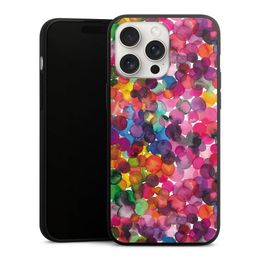 DeinDesign iPhone 15 Pro Max Handy Premium Silikon H&uuml;lle Handyh&uuml;lle schwarz Case Water Colour Colourful Points Silikon Premium Case