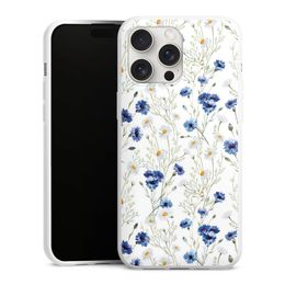 DeinDesign iPhone 15 Pro Max Handy Silikon H&uuml;lle Case wei&szlig; Handyh&uuml;lle Flowers Muster Flower Silikon Case
