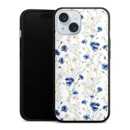 DeinDesign iPhone 15 Handy Premium Silikon H&uuml;lle Handyh&uuml;lle schwarz Case Flowers Muster Flower Silikon Premium Case