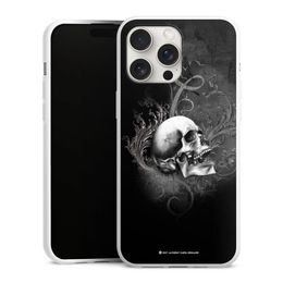 DeinDesign iPhone 15 Pro Max Handy Silikon H&uuml;lle Case wei&szlig; Handyh&uuml;lle Gothic Skull Skulls Silikon Case