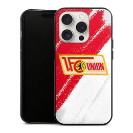 DeinDesign iPhone 15 Pro Handy Slim Case extra d&uuml;nn Silikon Handyh&uuml;lle schwarz H&uuml;lle 1. Fc Union Berlin Logo Official Licensed Product Silikon Slim Case