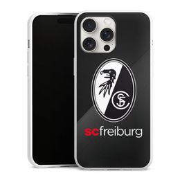DeinDesign iPhone 15 Pro Max Handy Silikon H&uuml;lle Case wei&szlig; Handyh&uuml;lle Sc Freiburg Lettering Logo Silikon Case