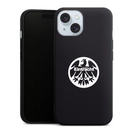DeinDesign iPhone 15 Handy Premium Silikon H&uuml;lle Handyh&uuml;lle schwarz Case Logo Eintracht Frankfurt Eagle Silikon Premium Case
