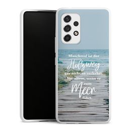 DeinDesign Galaxy A53 5G Handy Silikon H&uuml;lle Case wei&szlig; Handyh&uuml;lle Statement Beach Spruch Silikon Case