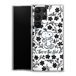 DeinDesign Galaxy S23 Ultra Handy Silikon H&uuml;lle Case transparent Handyh&uuml;lle Peanuts Flowers Snoopy Silikon Case