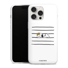 DeinDesign iPhone 15 Pro Max Handy Silikon H&uuml;lle Case wei&szlig; Handyh&uuml;lle Snoopy Dog Peanuts Silikon Case