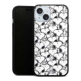 DeinDesign iPhone 15 Handy Premium Silikon H&uuml;lle Handyh&uuml;lle schwarz Case Peanuts Snoopy Muster Silikon Premium Case
