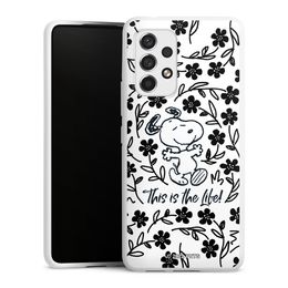 DeinDesign Galaxy A53 5G Handy Silikon H&uuml;lle Case wei&szlig; Handyh&uuml;lle Flowers Peanuts Snoopy Silikon Case