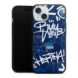 DeinDesign iPhone 15 Handy Premium Silikon H&uuml;lle Handyh&uuml;lle schwarz Case Official Licensed Product Hertha Bsc Graffiti Silikon Premium Case