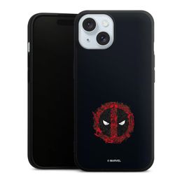 DeinDesign iPhone 15 Handy Premium Silikon H&uuml;lle Handyh&uuml;lle schwarz Case Logo Marvel Deadpool Silikon Premium Case