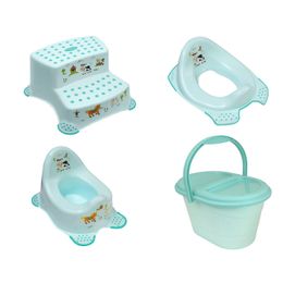 KiNDERWELT Tritthocker 4er Set Z Funny aqua : WC Aufsatz + Kindertopf + Hocker zweistufig + (4er Set)