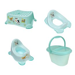 KiNDERWELT Tritthocker Funny aqua 4er Set Kindertopf +WC-Sitz+Hocker+Windeleimer (4er Set)