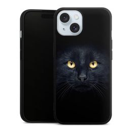 DeinDesign iPhone 15 Handy Premium Silikon H&uuml;lle Handyh&uuml;lle schwarz Case Eye Cat Black Silikon Premium Case