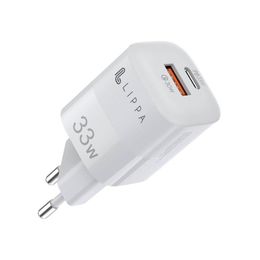 Lippa 33W USB-C PD & USB-A QC GaN Wall Charger - White