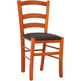 OKAFFAREFATTO - Stuhl aus Kirschfurnierholz mit braun gepolstertem Kunstledersitz