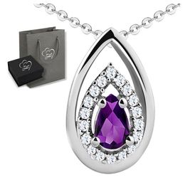 Limana Kette mit Anhänger echter Edelstein lila Amethyst 925 Sterling Silber Silberkette (inkl. Herz Geschenkdose und Tasche)