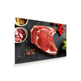 Primedeco Glasbild Wandbild Rohes Steak mit Aufhängung