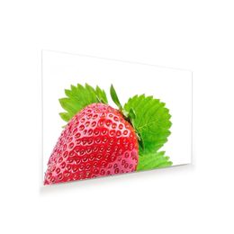Primedeco Glasbild Wandbild Erdbeere mit Blätter mit Aufhängung
