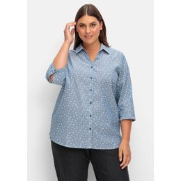 sheego Große Größen: Bluse in Jeansoptik mit Schmetterlingsprint, light blue Denim, Gr.52