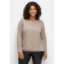 sheego Große Größen: Langarmshirt mit Gummizug am Saum, taupe, Gr.40