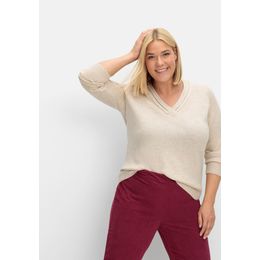 sheego Große Größen: Pullover mit raffiniertem V-Ausschnitt, beigefarben meliert, Gr.54