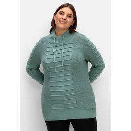 Große Größen: Longpullover mit Strukturmuster in Biesen-Optik, jade, Gr.46