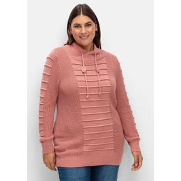 Große Größen: Longpullover mit Strukturmuster in Biesen-Optik, rosé, Gr.50