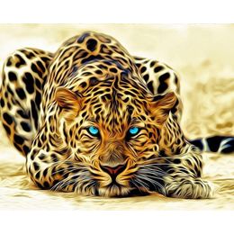 Rötting Design Malen nach Zahlen BASTELIDEE 5d Diamond Painting Set Motiv imposanter Leopard