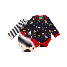 Little Green Radicals - Langarm-Body OUTER SPACE 2er-Pack in navy, Gr.68