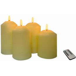 BURI LED-Kerzen 4er-Set Echtwachs 10/12/13/14 cm Stumpenkerzen mit Flackerlicht