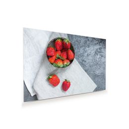 Primedeco Glasbild Wandbild Erdbeeren im Topf mit Aufhängung